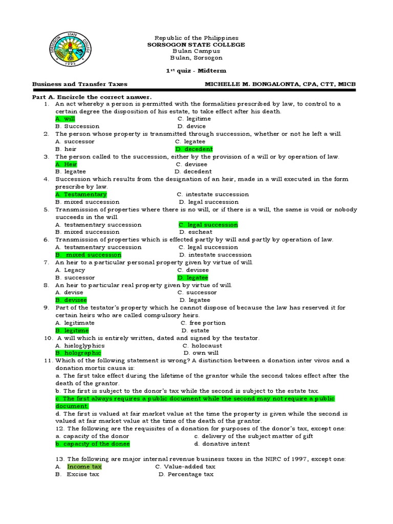 Tax 2 - Midterm Exam | PDF | Value Added Tax | Will And Testament