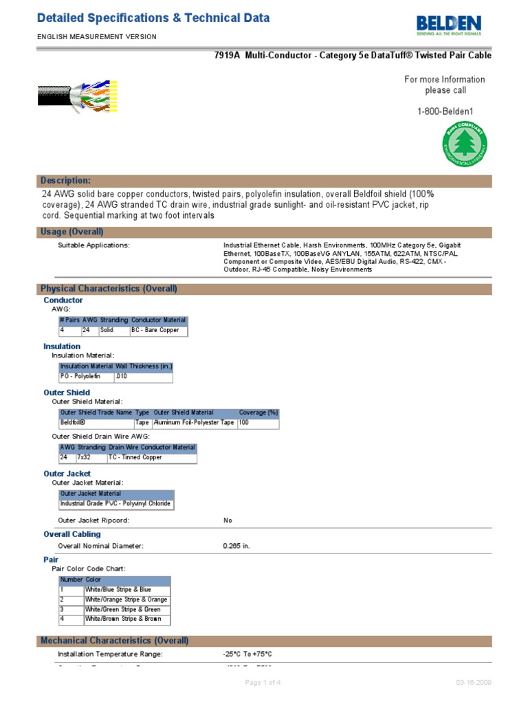 Description:: 7919A Multi-Conductor - Category 5E Datatuff® Twisted ...