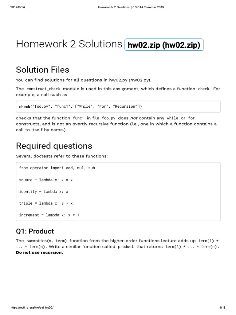 Homework 2 Solutions - CS 61A Summer 2019 PDF | PDF | Areas Of Computer Science | Computer ...