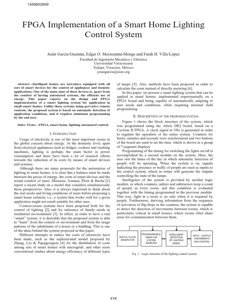 FPGA Implementation of A Smart Home Lighting | PDF | Field Programmable ...