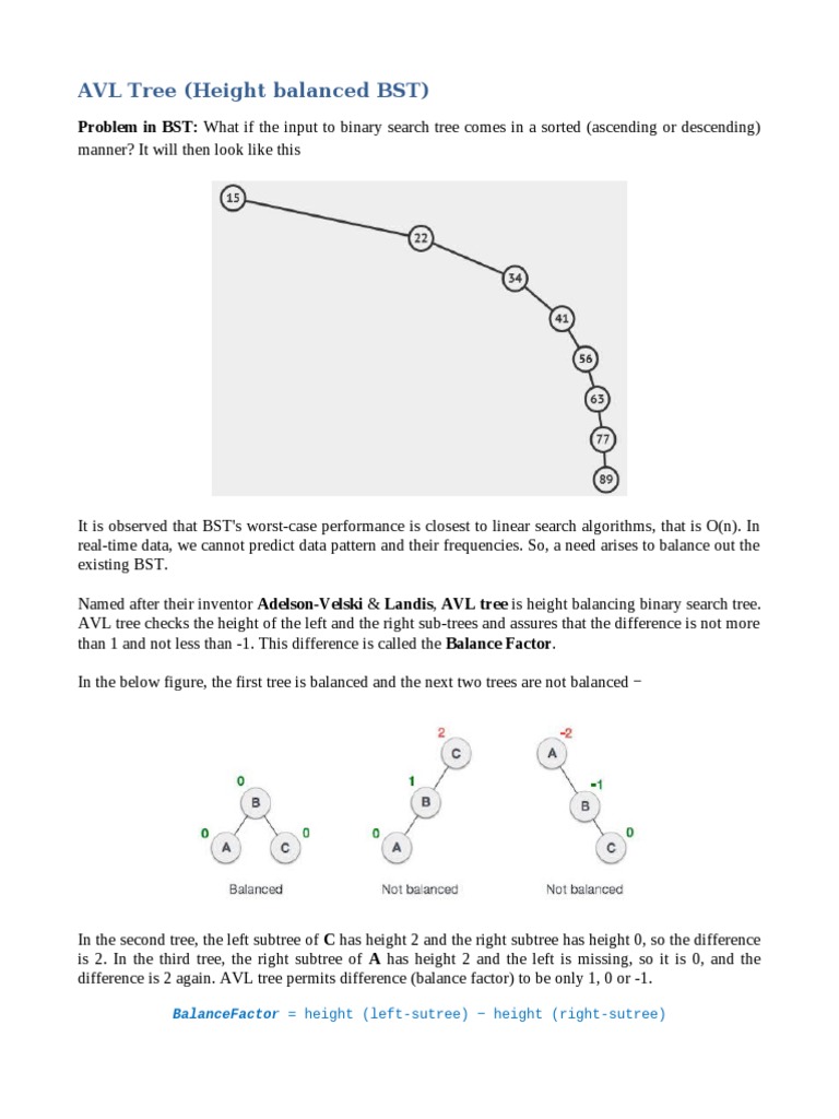 An In-Depth Guide to AVL Trees: Structure, Properties, Operations, and Examples | PDF ...