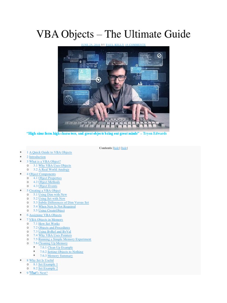 VBA Objects - The Ultimate Guide | Download Free PDF | Subroutine | Variable (Computer Science)