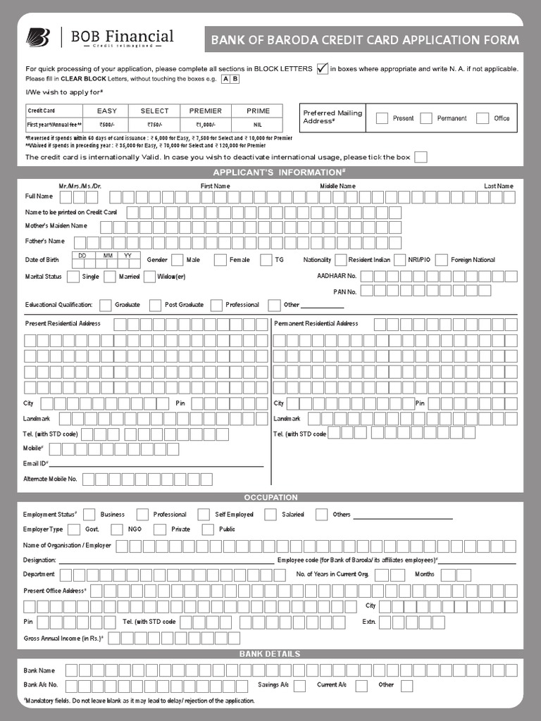 Credit Card Application Form | PDF | Credit Card | Reserve Bank Of India