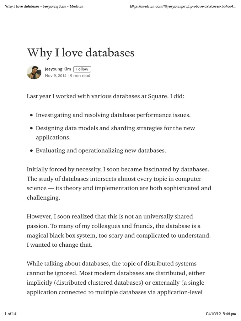 Why I Love Databases: Jeeyoung Kim Nov 9, 2014 9 Min Read | PDF ...