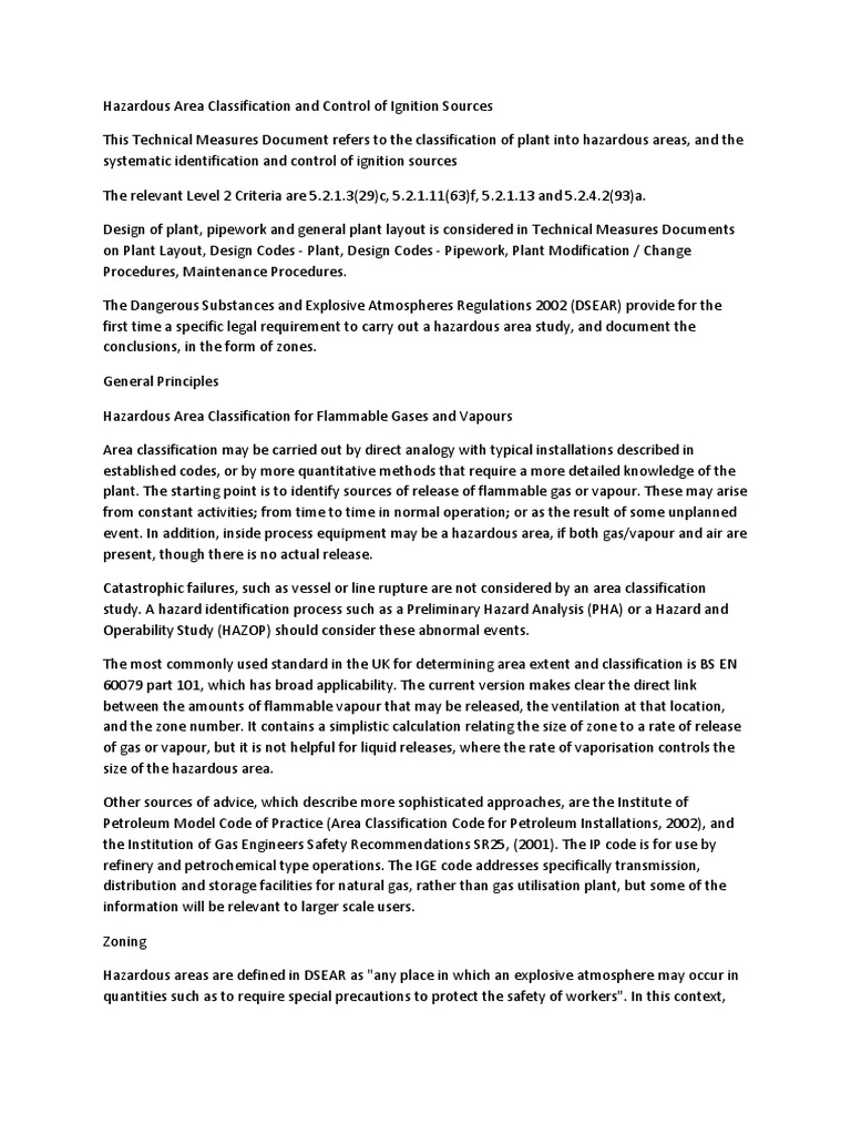 Hazardous Area Classification and Control of Ignition Sources | PDF ...