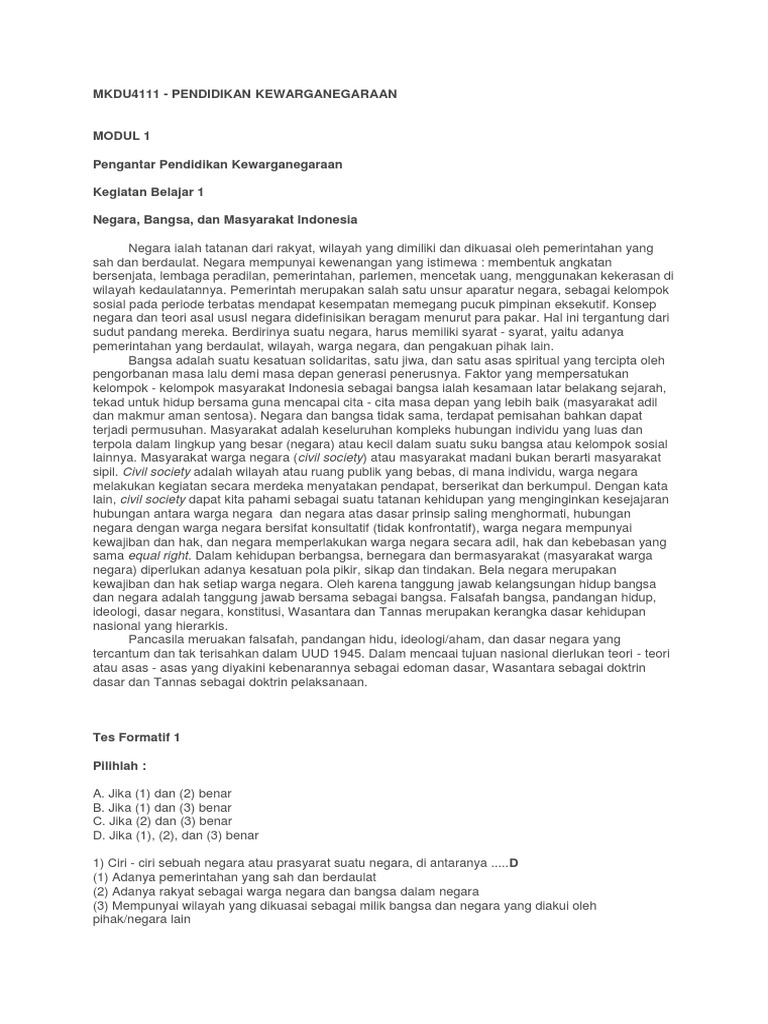 Modul Pendidikan Kewarganegaraan MKDU4111 | PDF | Ilmu Sosial | Sejarah