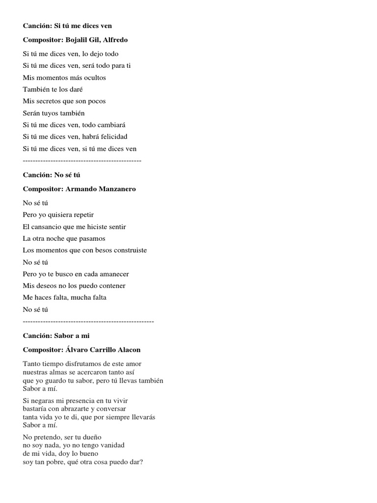 Canciones Boleros Letra Español | PDF