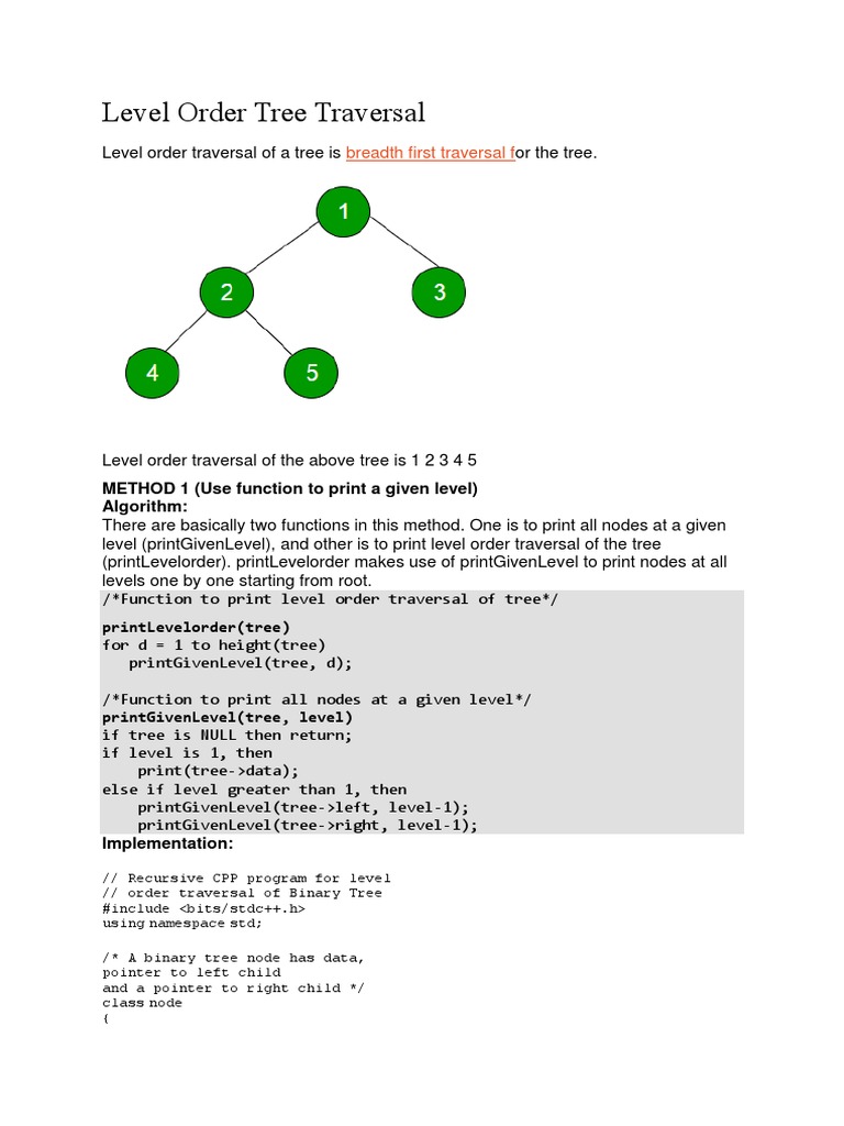 Level Order Tree Traversal: Breadth First Traversal F | PDF | Computer ...