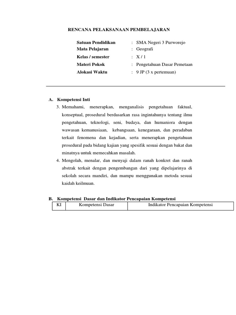 RPP Dasar-Dasar Pemetaan, Penginderaan Jauh Dan SIG | PDF