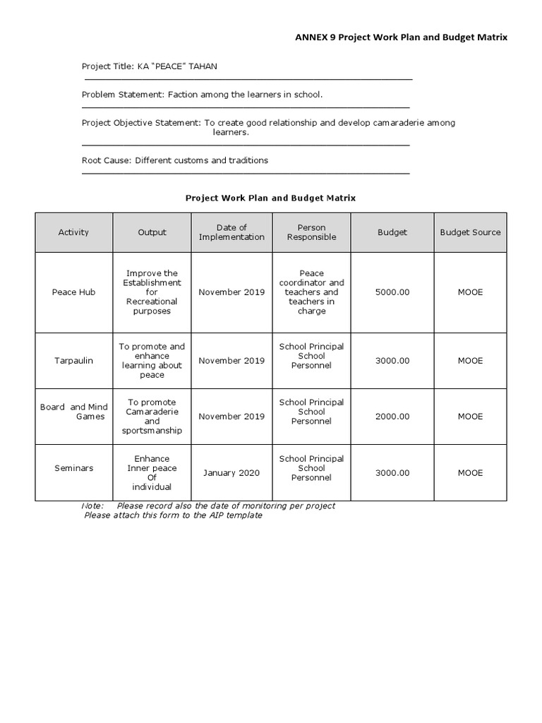 Project Work Plan and Budget Matrix | PDF | Cognition | Behavior Modification