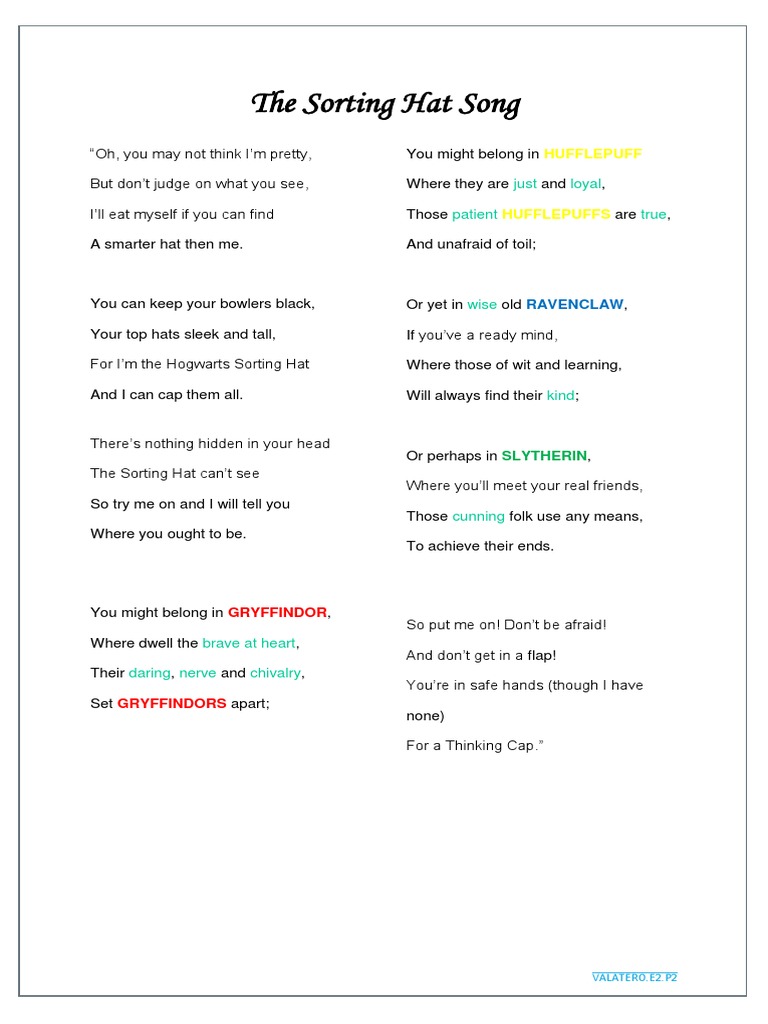The Sorting Hat Song: Just Loyal Patient True | PDF | Law