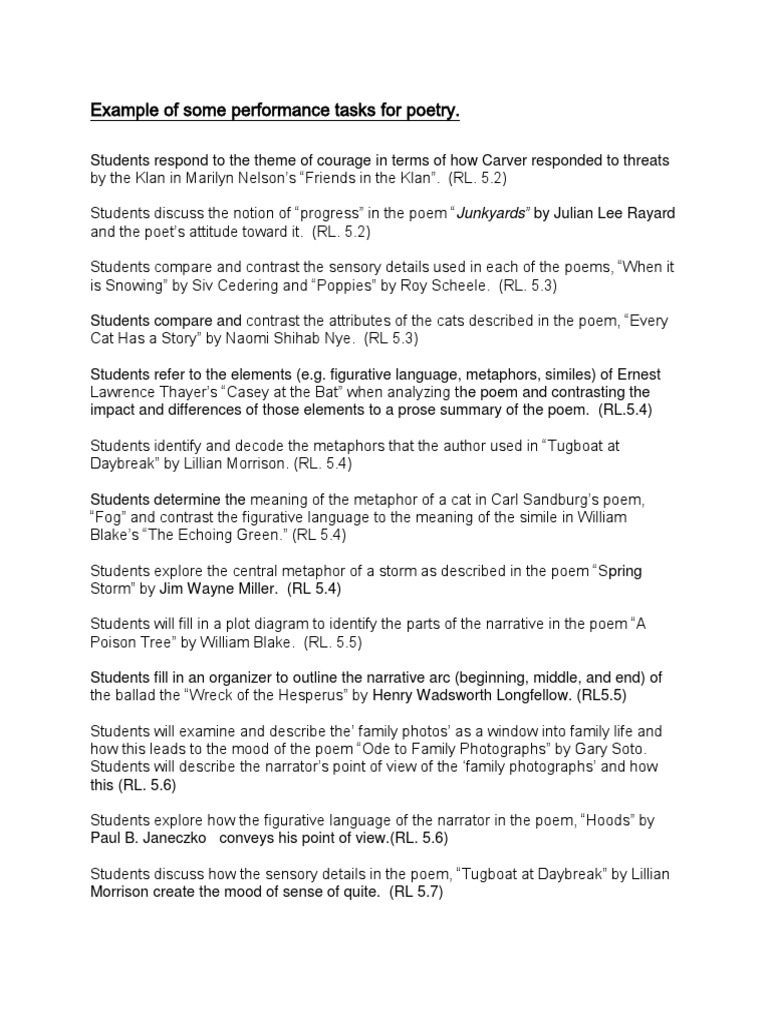 Example of Some Performance Tasks For Poetry | PDF