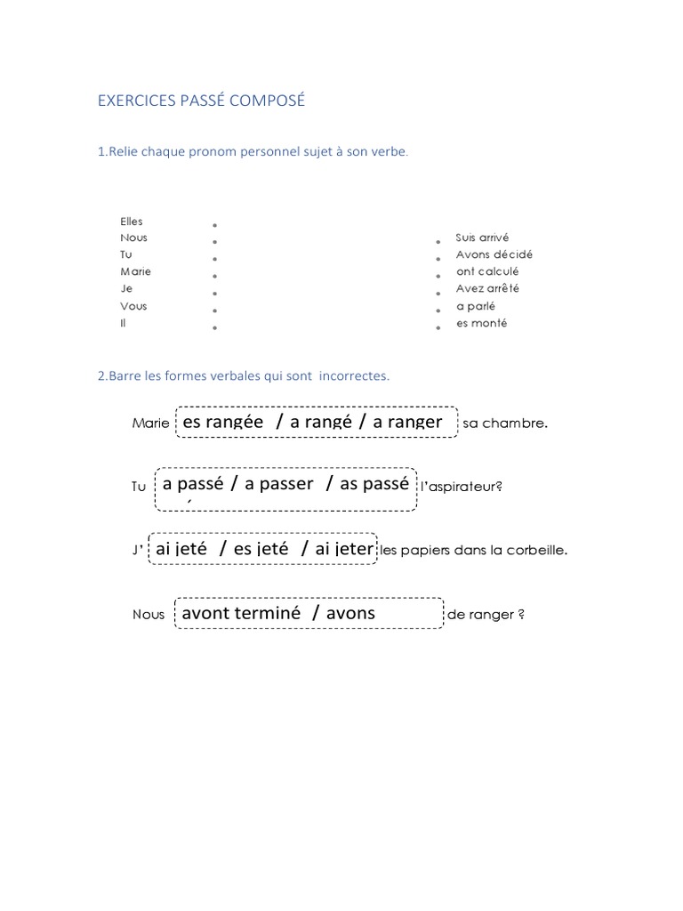 Exercices Passé Composé | PDF | Sujet (Grammaire)