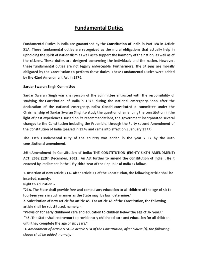 Fundamental Duties Project 1 | PDF | United States Constitution ...
