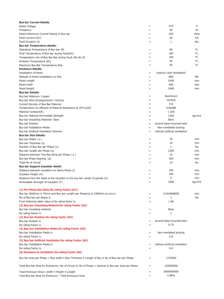 Busbar Sizing Calculation Details | PDF | Strength Of Materials ...