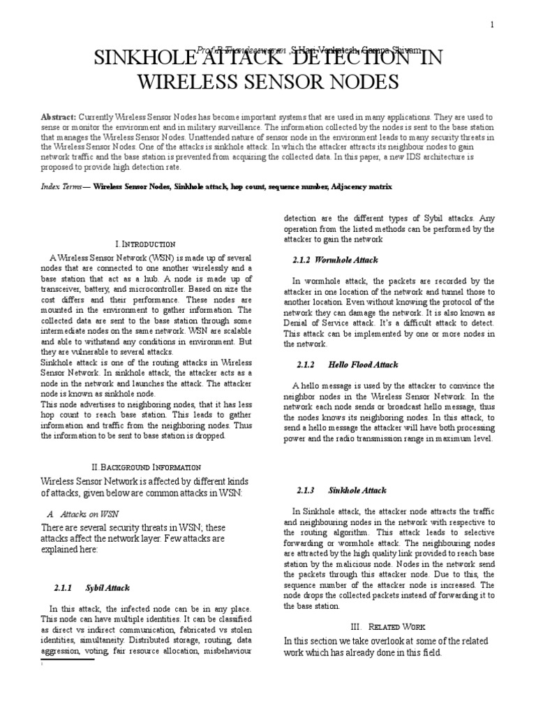 Sinkhole Attack Detection in Wireless Sensor Nodes | PDF | Wireless Sensor Network | Routing