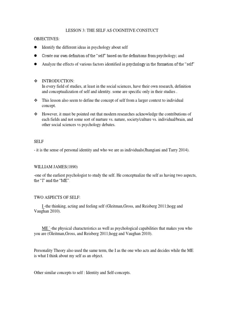 The Self As Cognitive Construct | PDF | Self | Identity (Social Science)