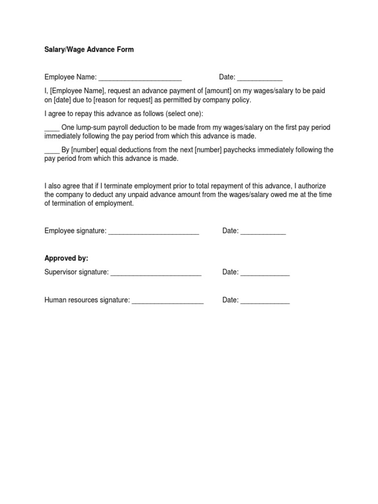 Salary Advance Request Form Template | PDF | Finance & Money Management