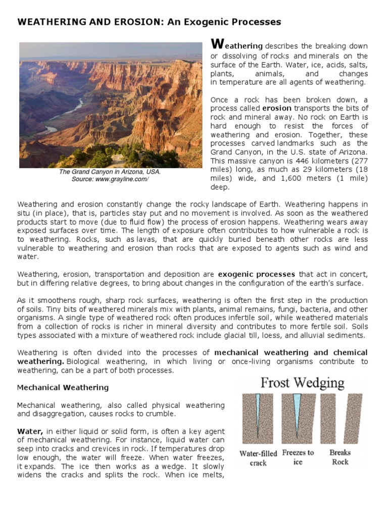 WEATHERING AND EROSION: An Exogenic Processes: Eathering Describes The ...