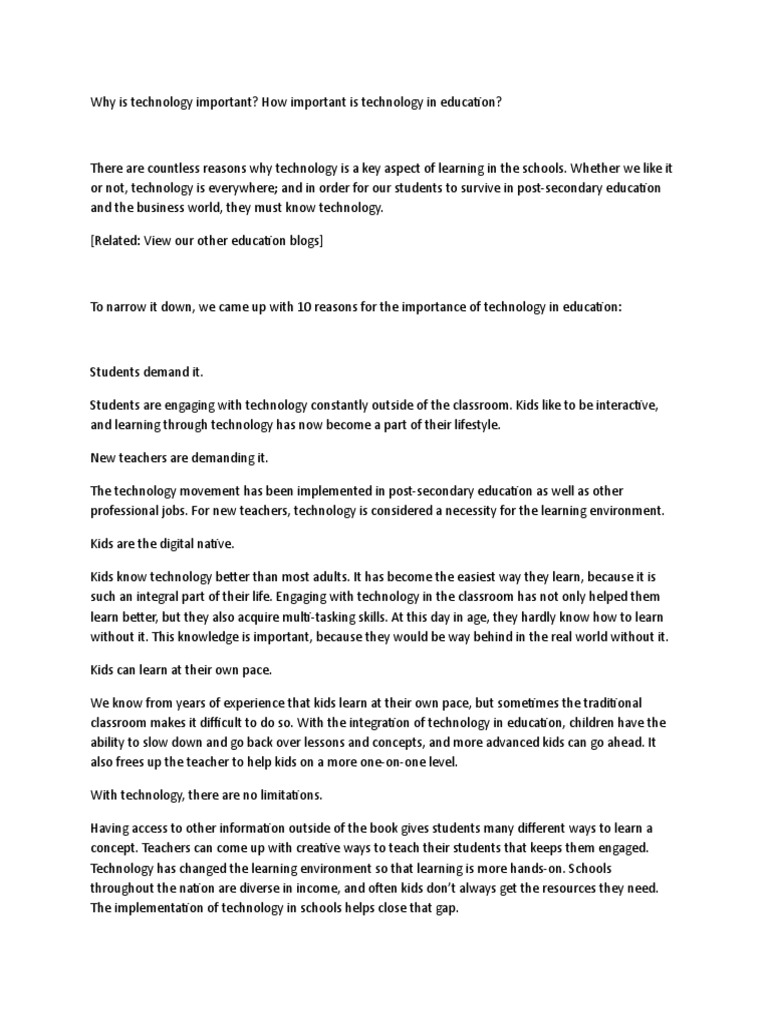 Why Is Technology Important | PDF | Teachers | Learning