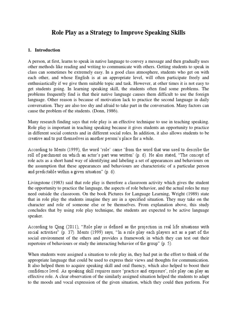 Role Play As A Strategy To Improve Speaking Skills | PDF | Second ...