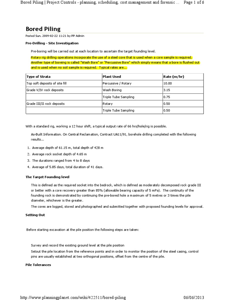 Pre-Bored Piling Techniques and Rates | PDF | Deep Foundation ...