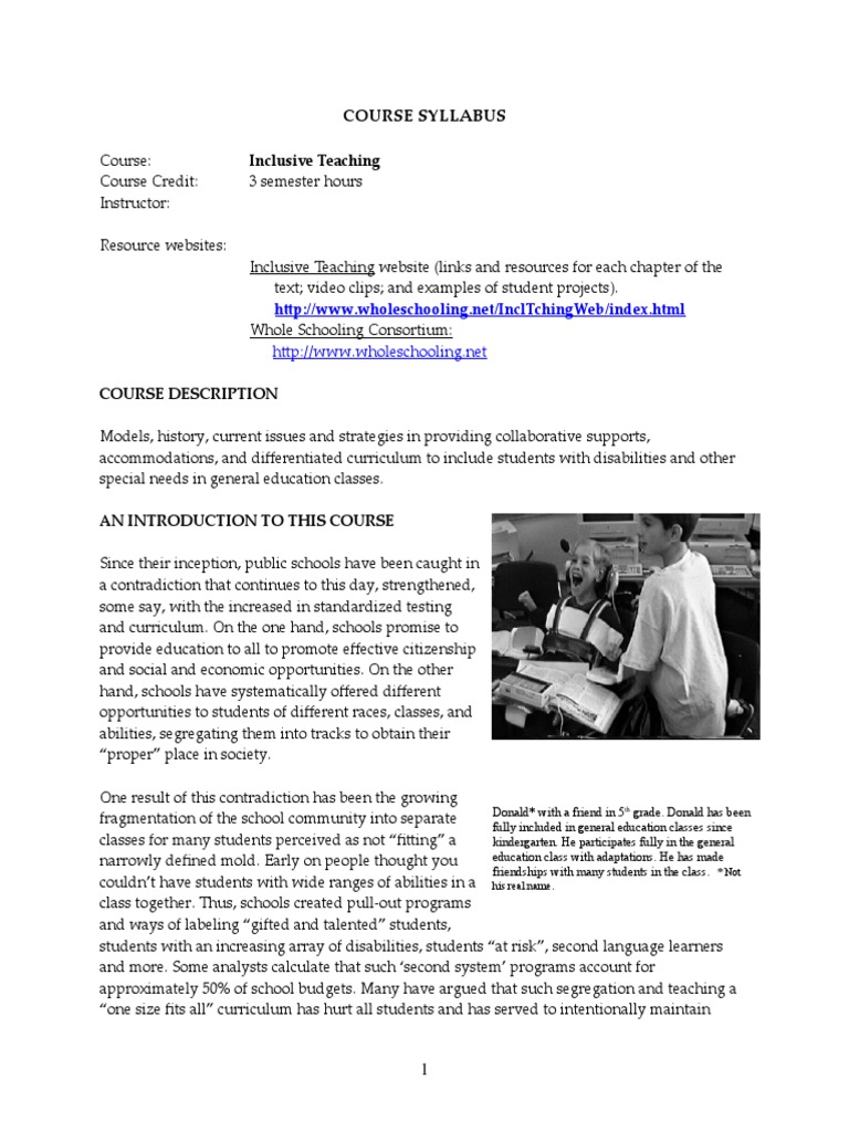 Syllabus Inclusive Teaching | PDF | Inclusion (Education) | Special ...