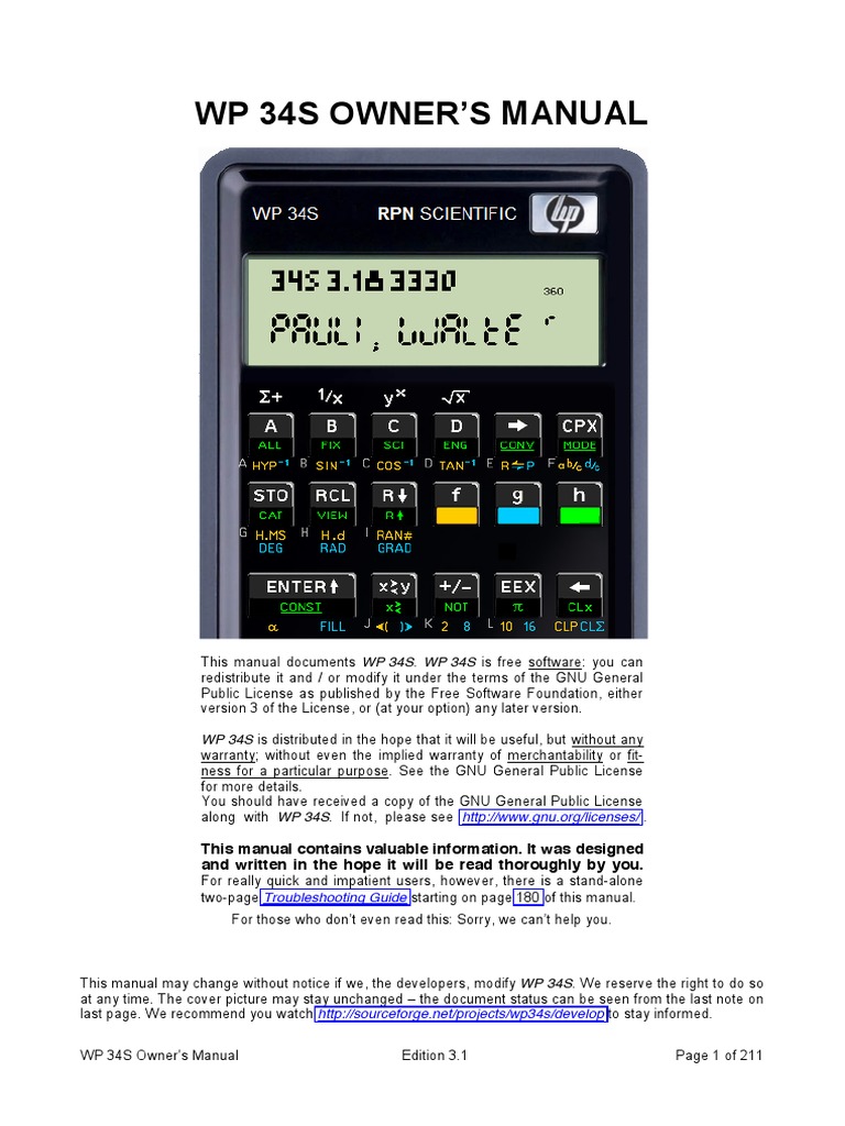 Manual WP 34s 3 1 | PDF | Calculator | Computer Keyboard