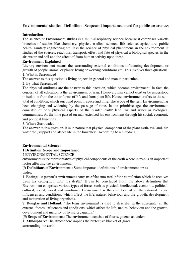Environmental Studies - Definition - Scope and Importance, Need For ...