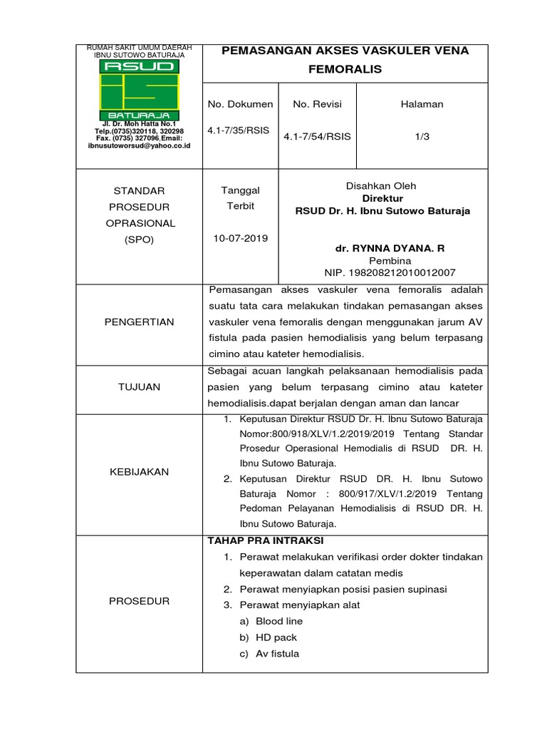 Pemasangan Akses Vaskuler Vena Femoralis | PDF