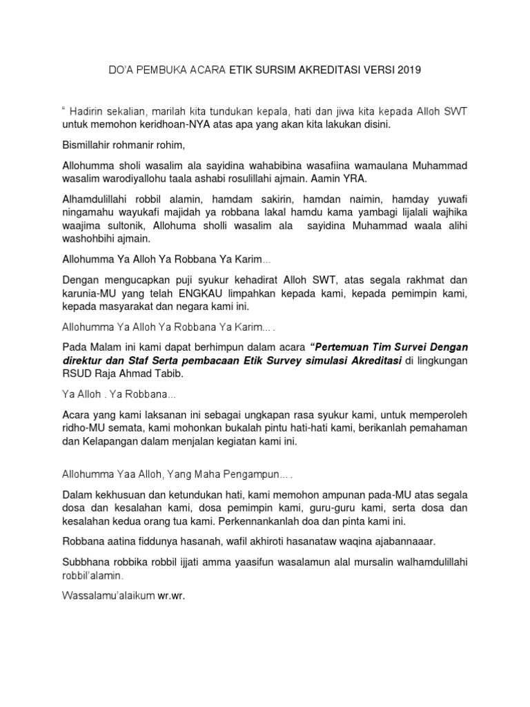 Doa Acara Akreditasi RSUD | PDF | Agama & Spiritualitas | Gaya Hidup