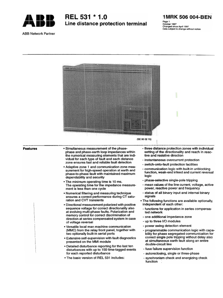 REL 531 Distance Protection Overview | PDF | Relay | Electrical Impedance