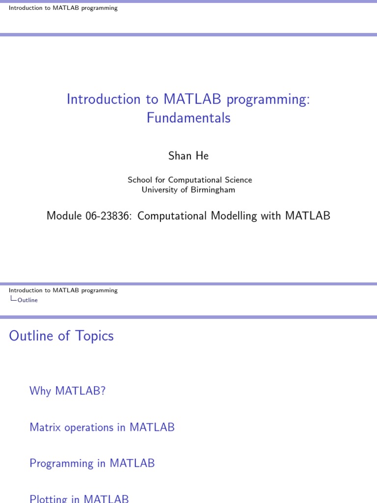 Introduction To MATLAB Programming: Fundamentals: Shan He | PDF ...