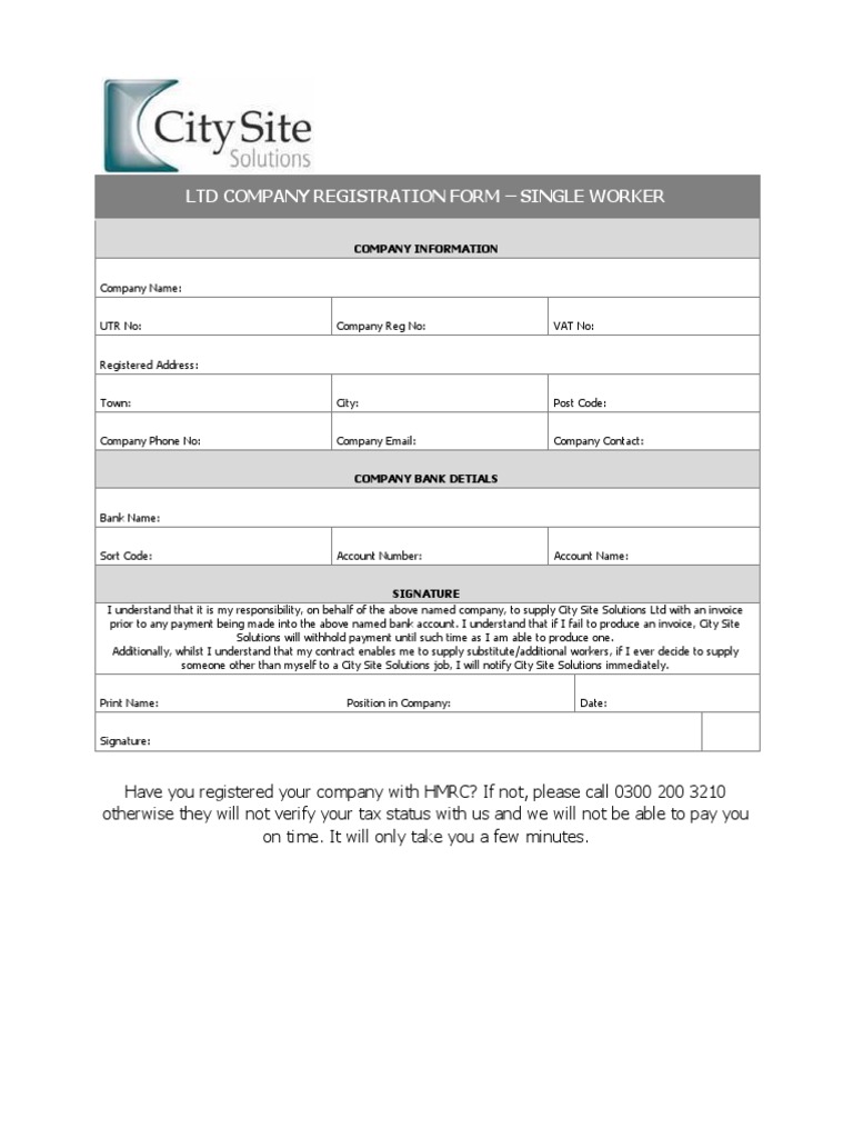 LTD Company Registration Form Template | PDF | Finance & Money Management