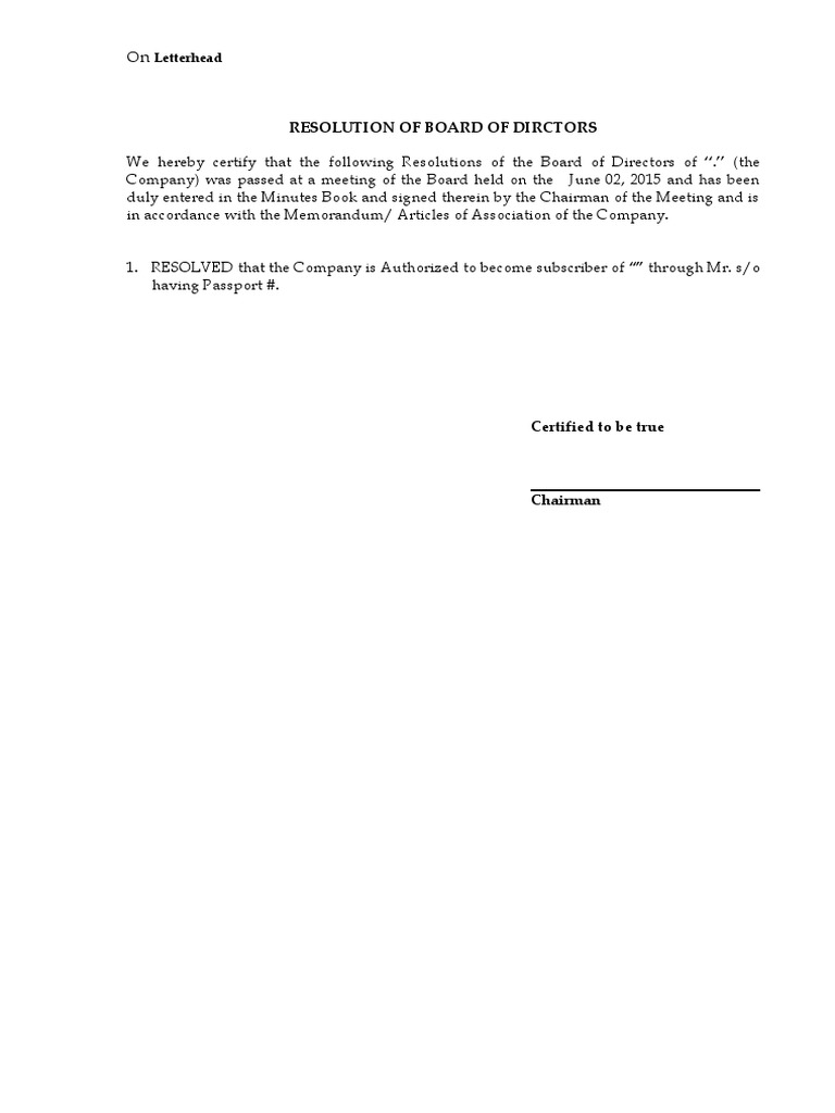 Certified Board Resolution Format | PDF