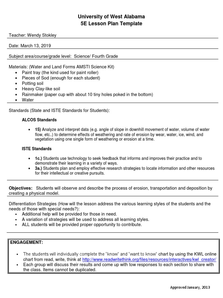 5e Lesson Plan Erosion Wstokley | PDF | Erosion | Soil