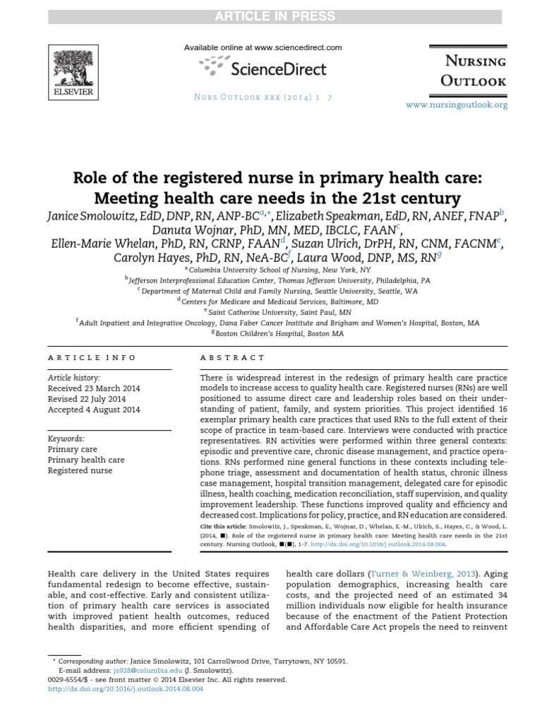 Role of RN in The Primary Health Care | PDF | Primary Care | Health Care