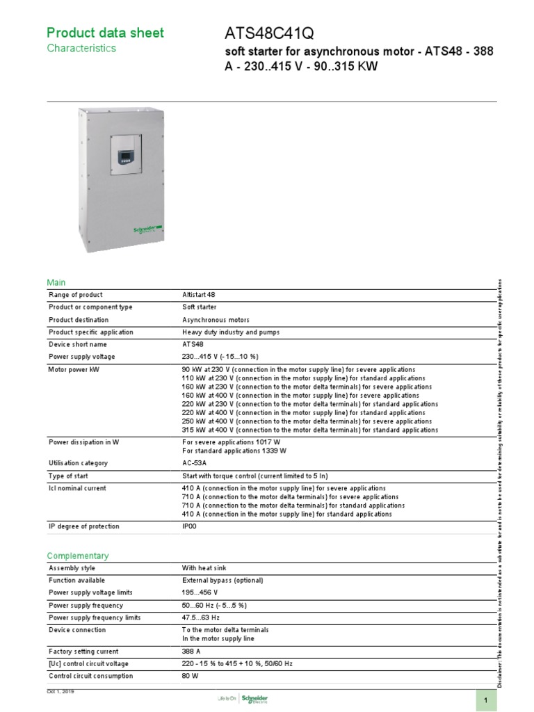 ATS48C41Q: Product Data Sheet | Download Free PDF | Electric Motor | Relay