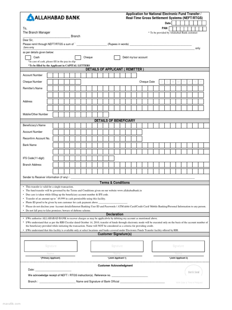Allahabad Bank Rtgs | PDF | Debit Card | Cheque