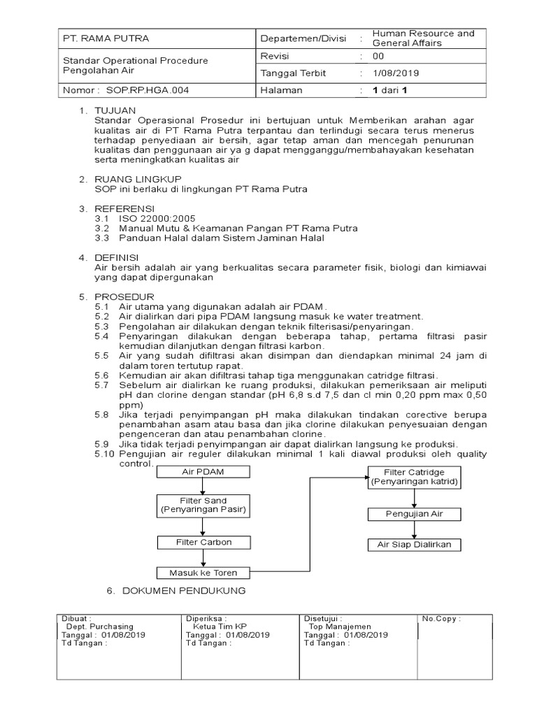 SOP - rp.HGA.004 Pengolahan Air | PDF