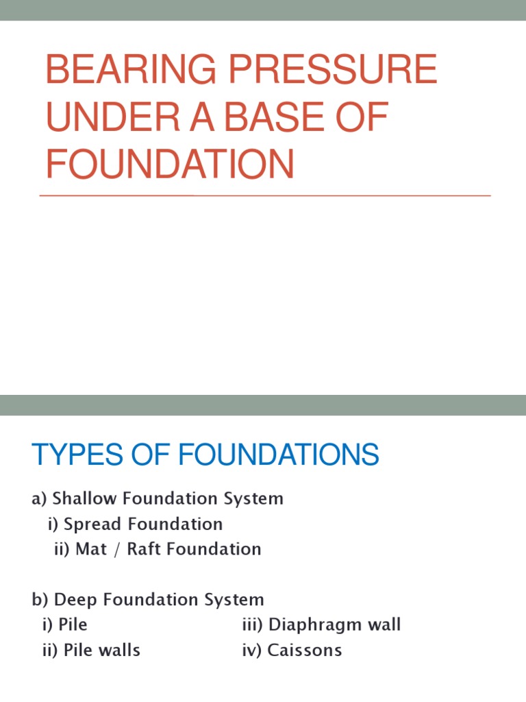 Bearing Pressure Under A Base of Foundation | PDF | Foundation ...