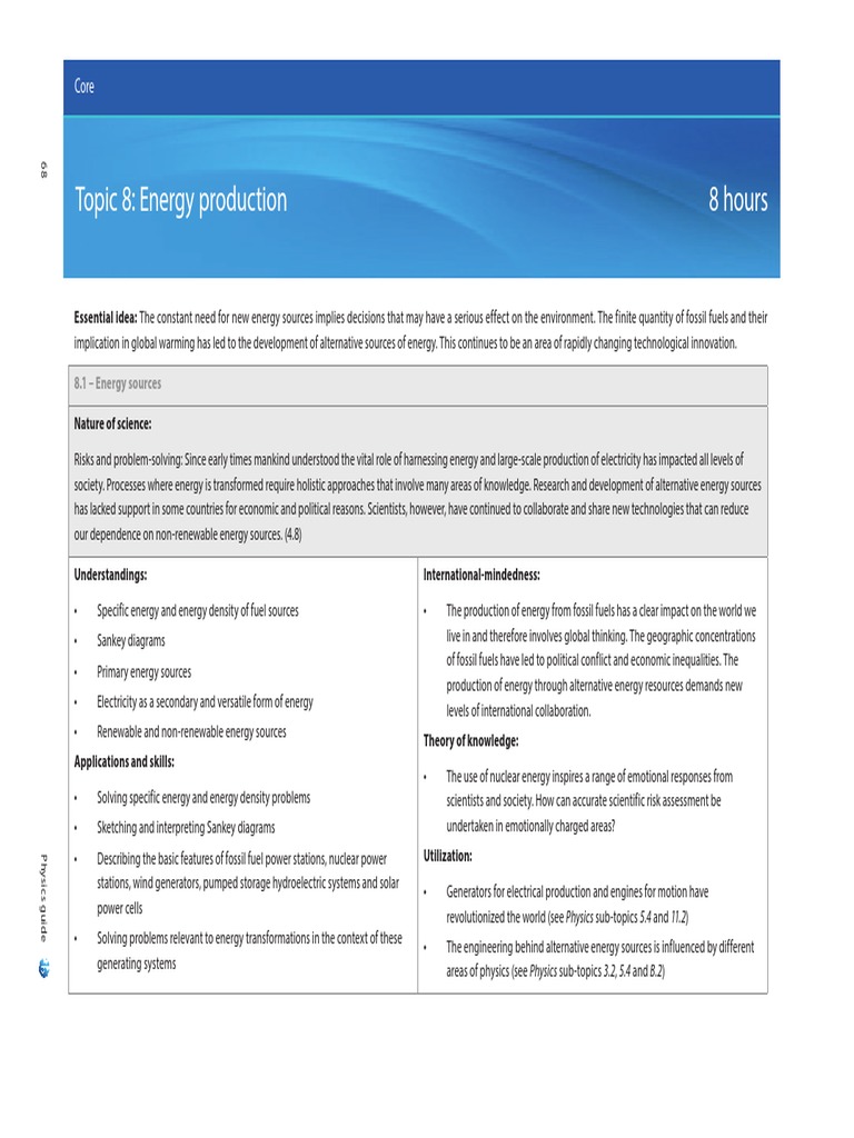 Topic 8: Energy Production 8 Hours | PDF | Energy Development | Climate ...