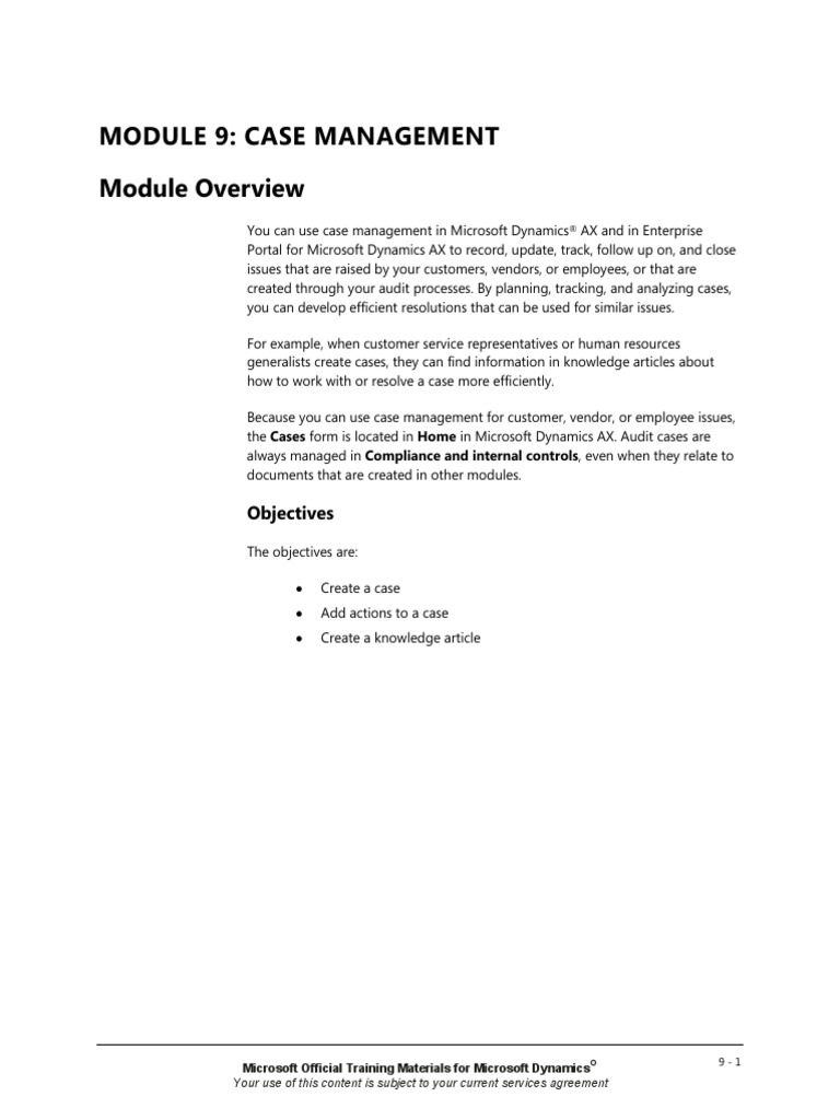 Module 9: Case Management Module Overview: Objectives | PDF | Hyperlink ...