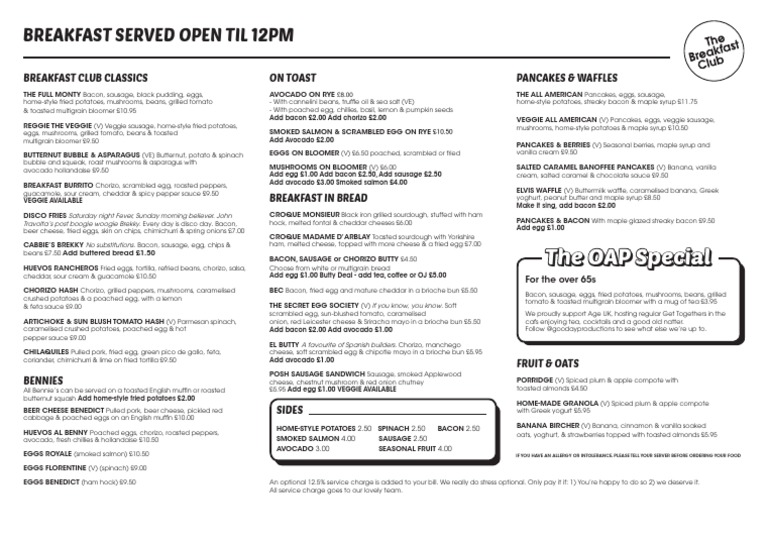 A4 Breakfast Menu | PDF | Sausage | Pancake