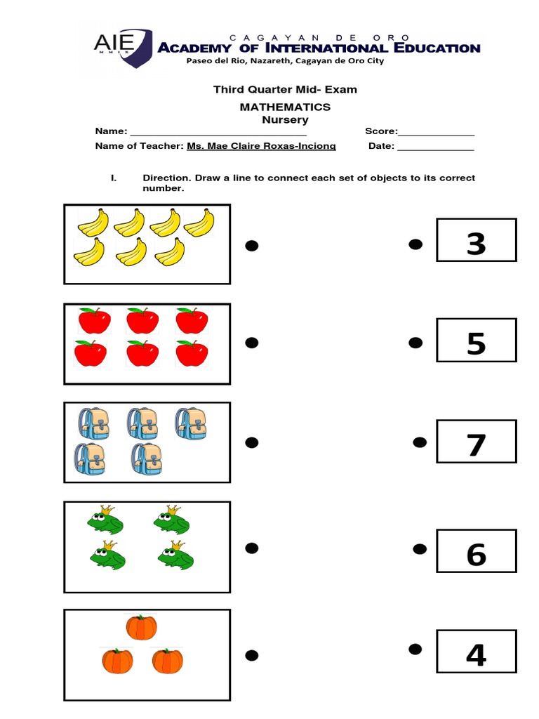 Nursery Math Mid-Exam Cagayan de Oro | PDF