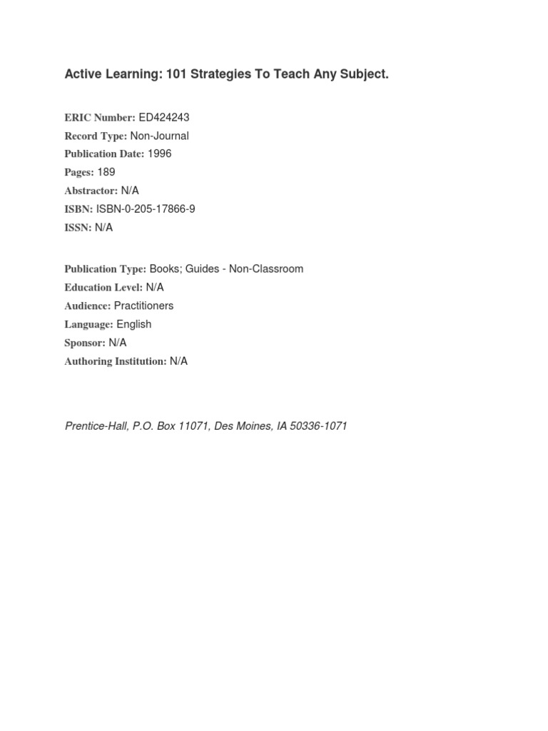 Active Learning Strategies Guide | PDF