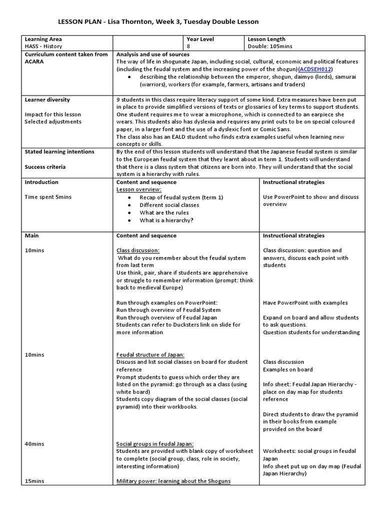 Feudal Japan Social Hierarchy Lesson | PDF | Educational Technology ...