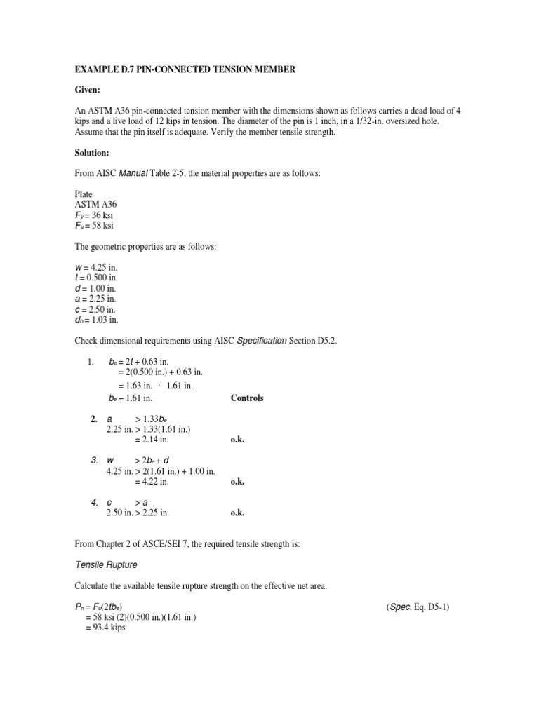 ASTM A36 Pin-Connected Tension Member Analysis | PDF | Materials ...