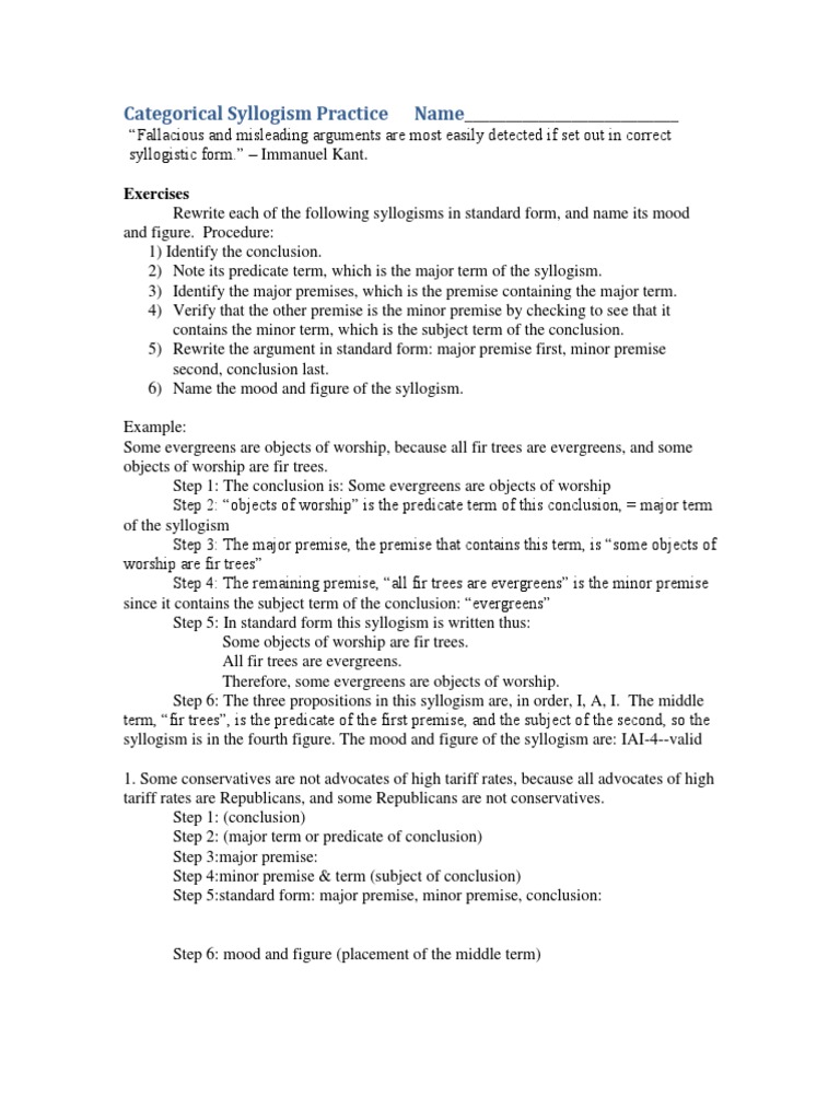 Categorical Syllogism Practice Name: Exercises | Download Free PDF ...