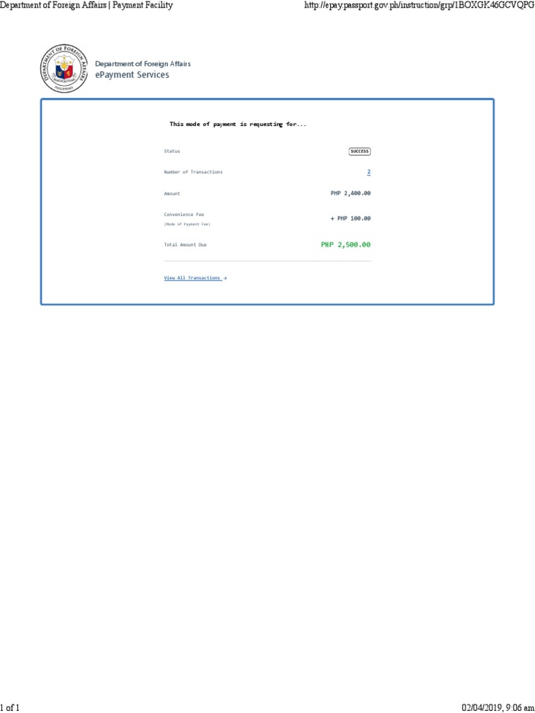 Epayment Services: Department of Foreign Affairs | PDF